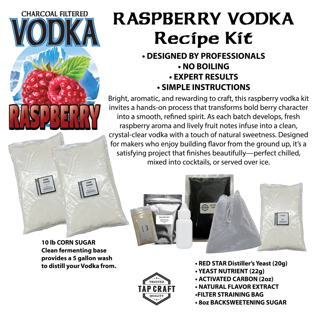Raspberry Vodka Recipe Kit – DIY Flavored Vodka Kit - Carbon Filtering ...