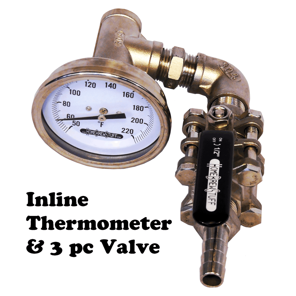 1/2" Inline Thermometer & 3pc Valve Homebrew Beer Counterflow Wort Pla ...